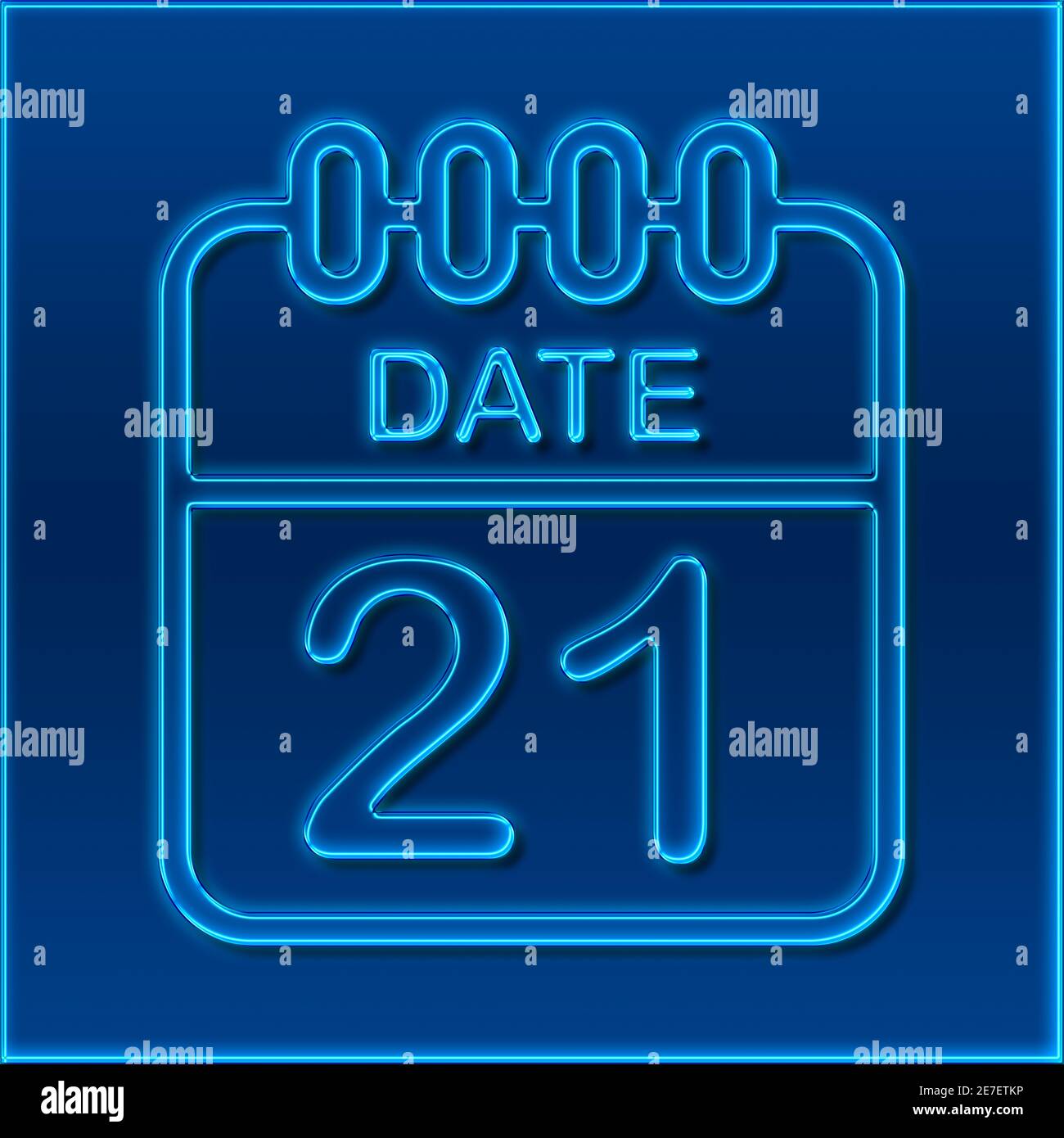 A calendar in the design of a blue neon sign shows the date 21 Stock ...