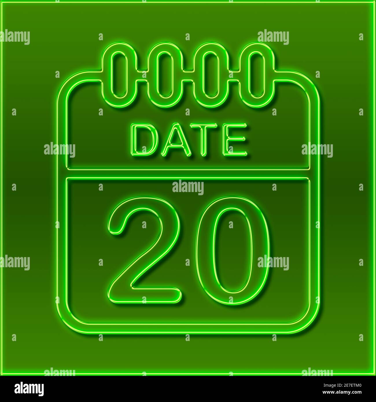 A calendar in the design of a green neon sign shows the date 20 Stock ...