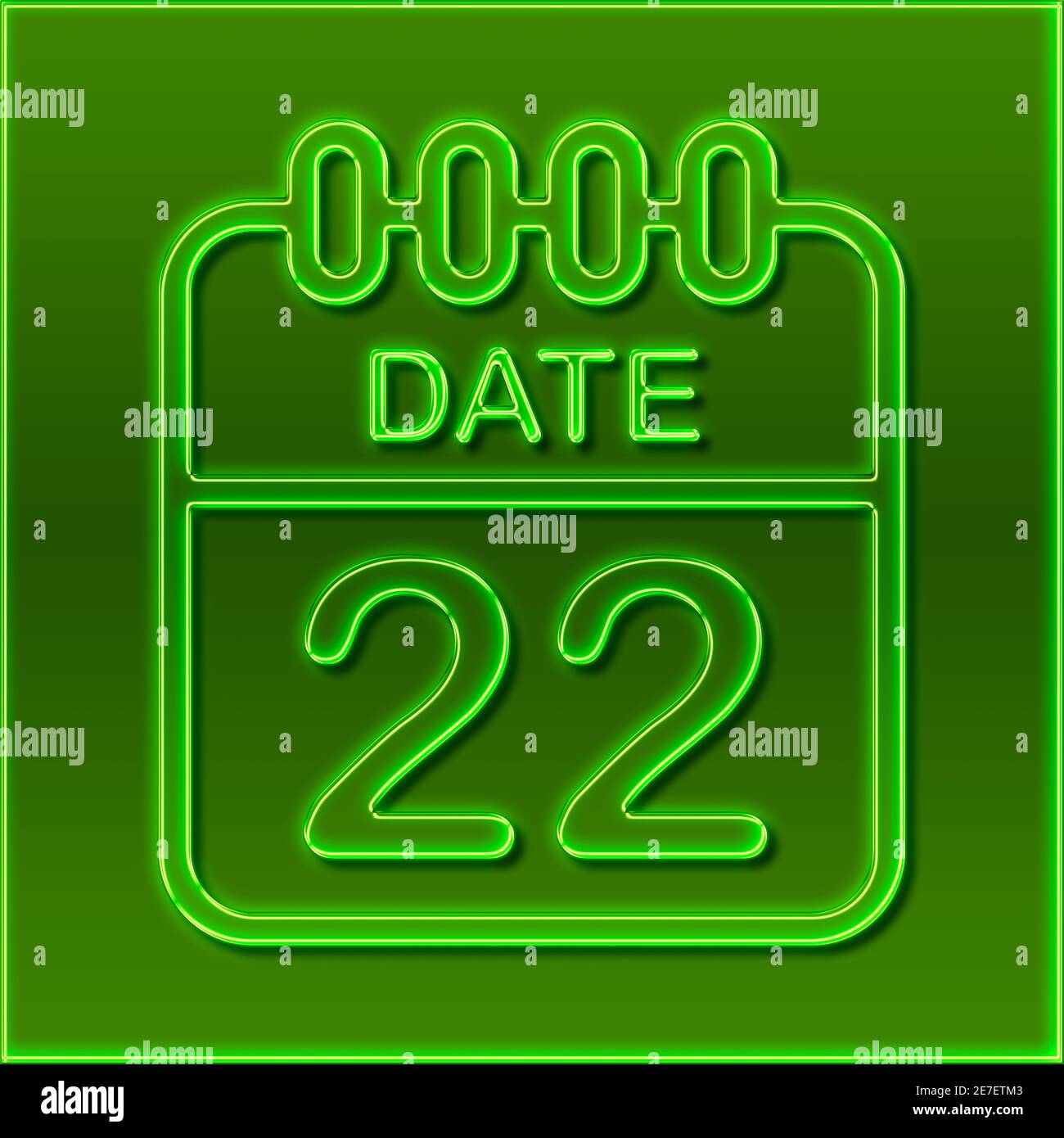 A calendar in the design of a green neon sign shows the date 22 Stock ...