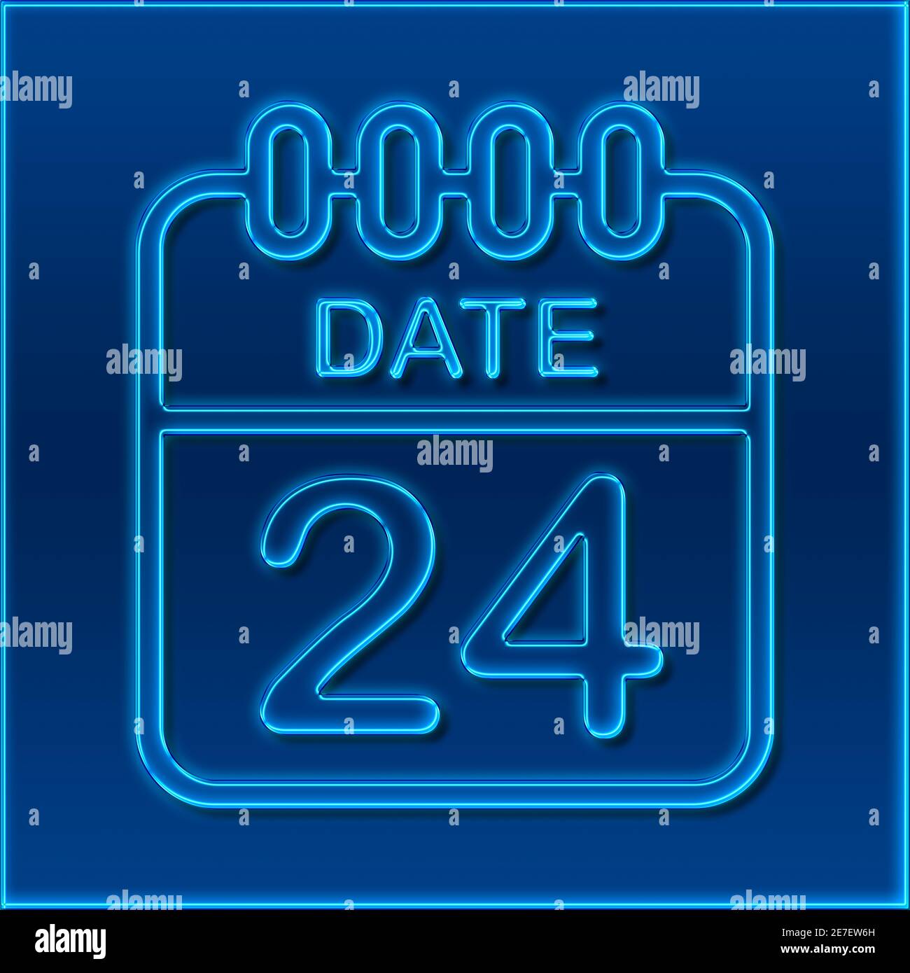 A calendar in the design of a blue neon sign shows the date 24 Stock ...
