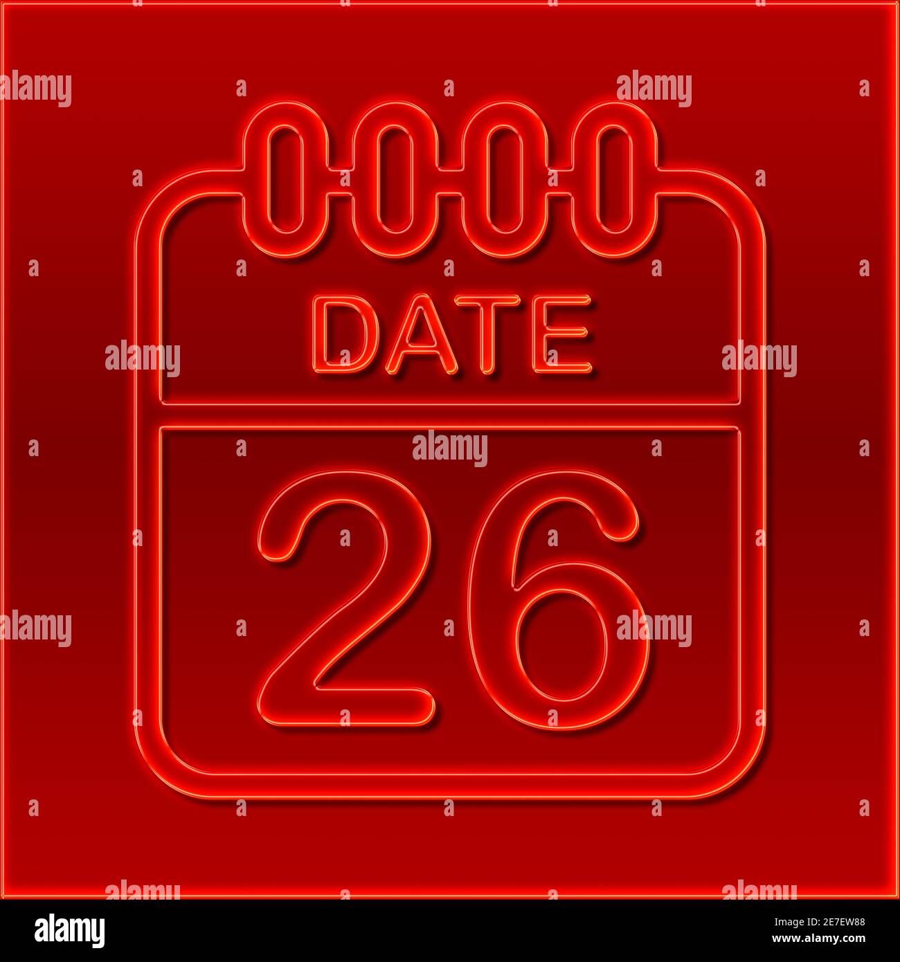 A calendar in the design of a red neon sign shows the date 26 Stock ...