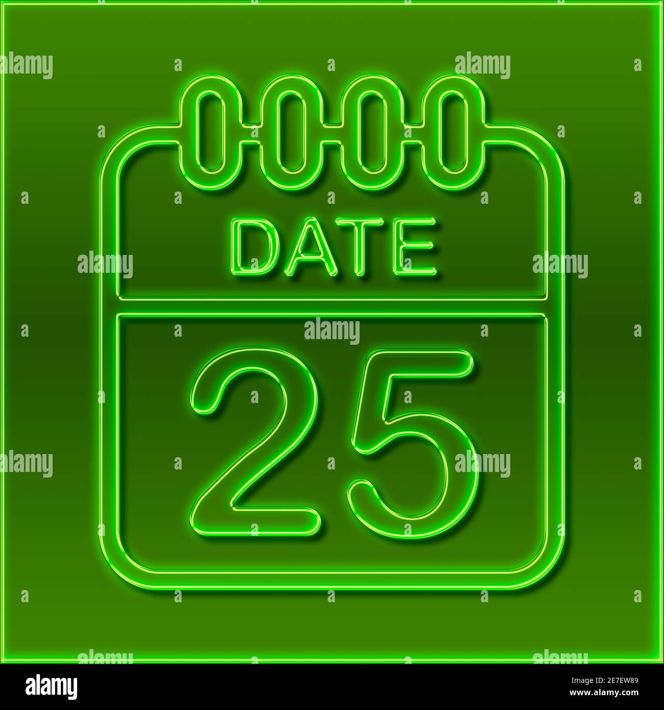 A calendar in the design of a green neon sign shows the date 25 Stock ...