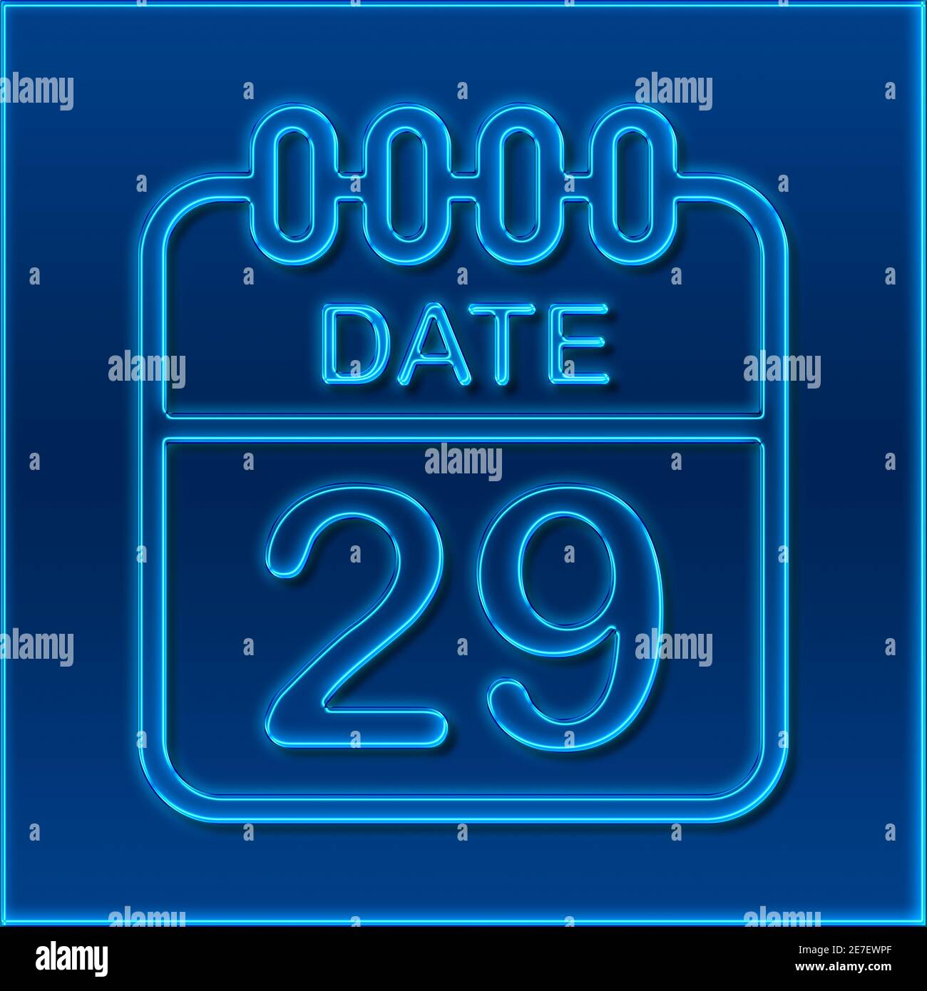 A calendar in the design of a blue neon sign shows the date 29 Stock ...