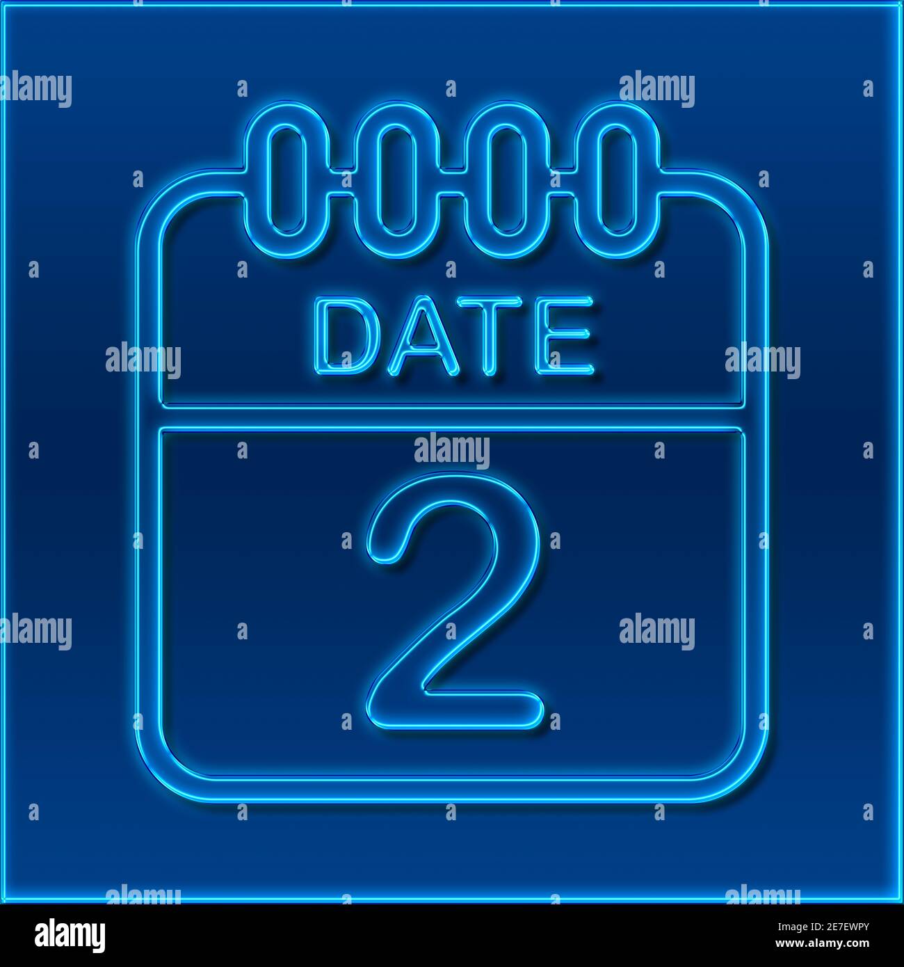 A calendar in the design of a blue neon sign shows the date 2 Stock ...