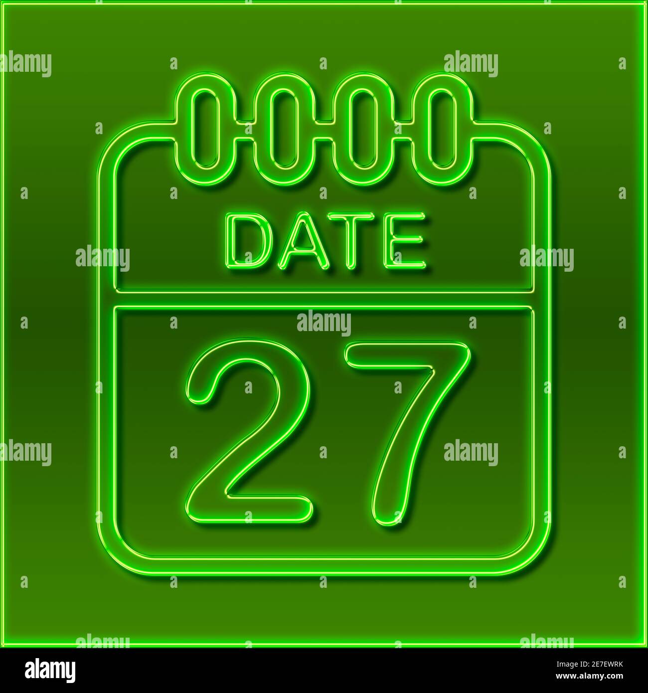A calendar in the design of a green neon sign shows the date 27 Stock ...