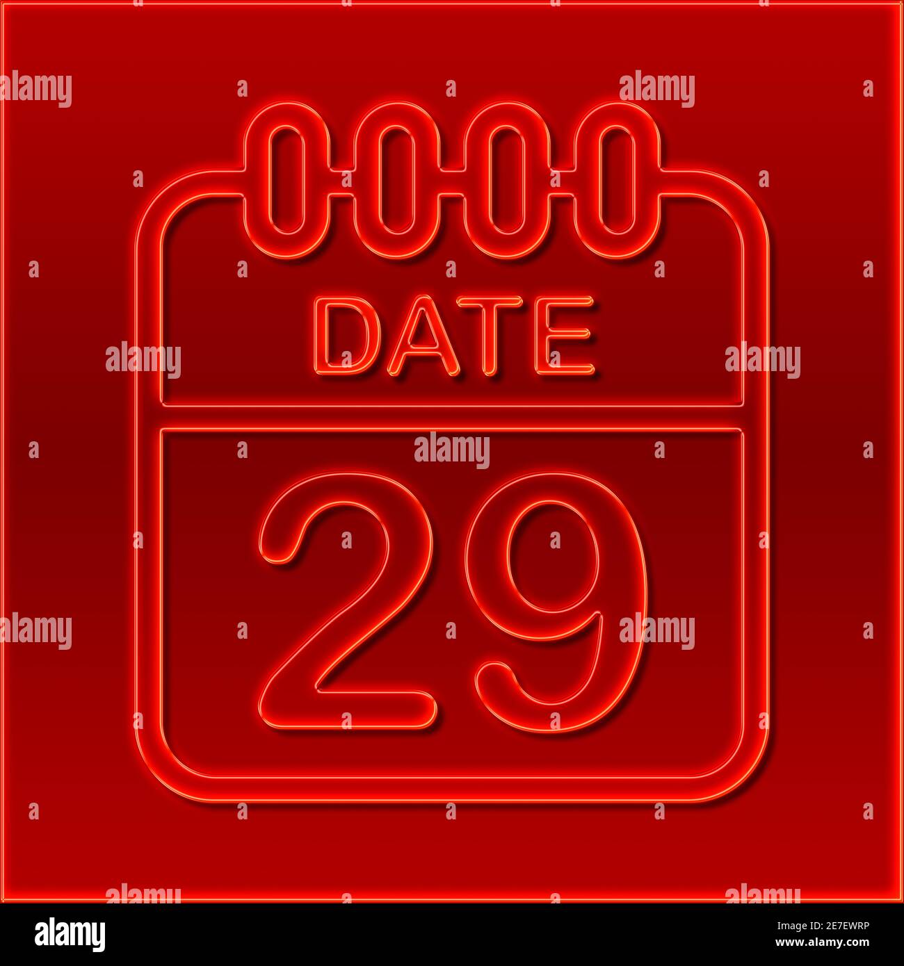 A calendar in the design of a red neon sign shows the date 29 Stock ...