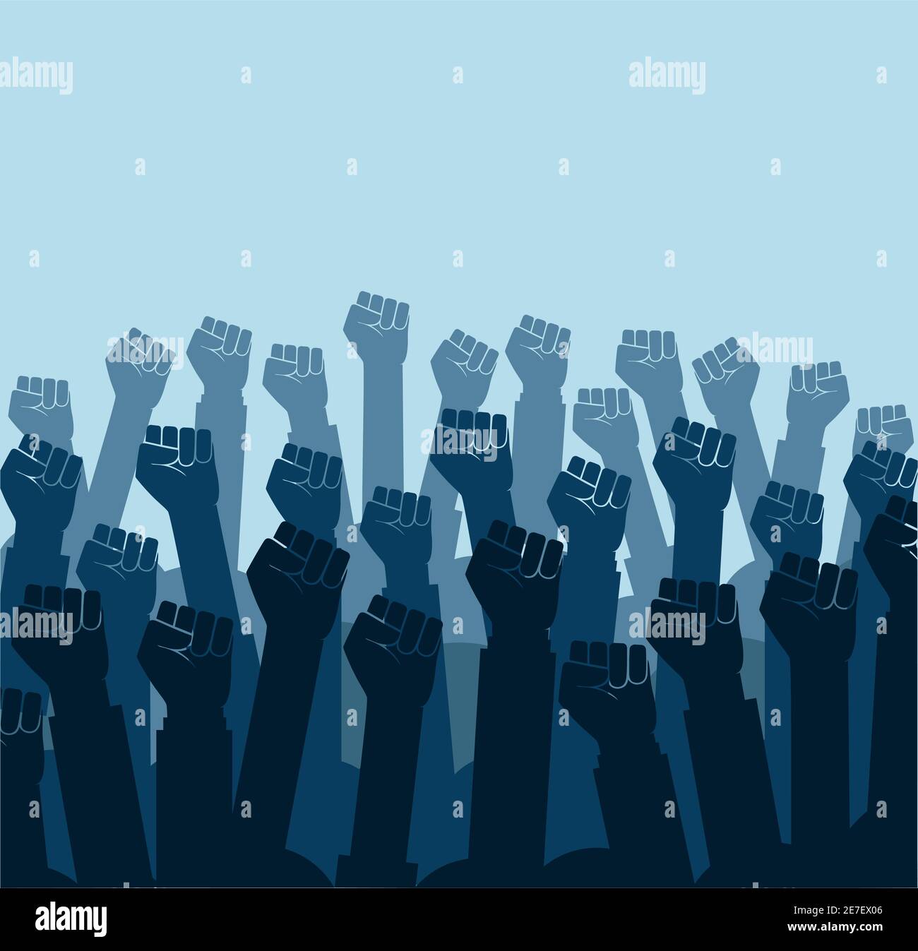 Group of fists raised in air. Group of protestors fists raised up in ...
