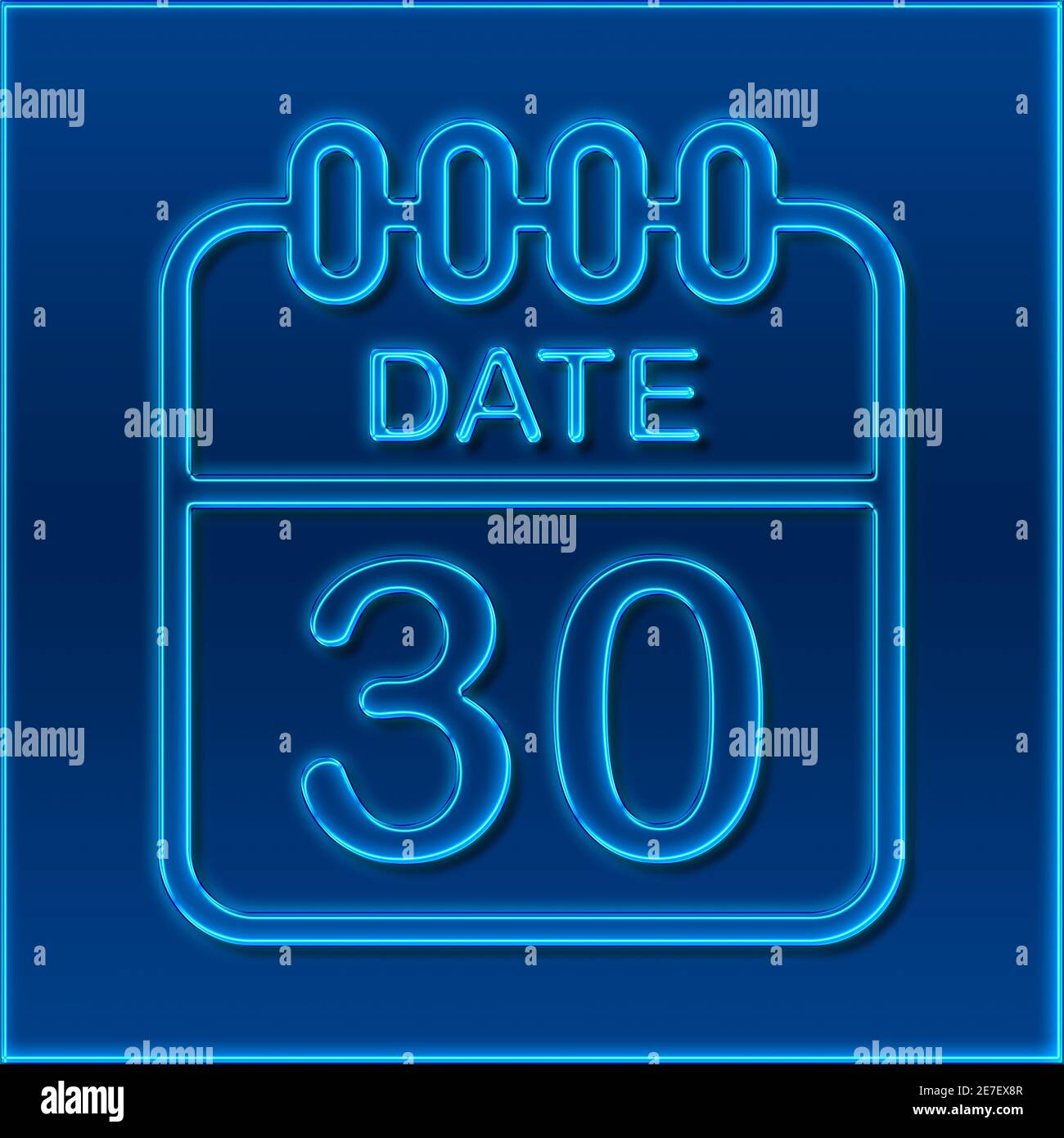 A calendar in the design of a blue neon sign shows the date 30 Stock Photo - Alamy