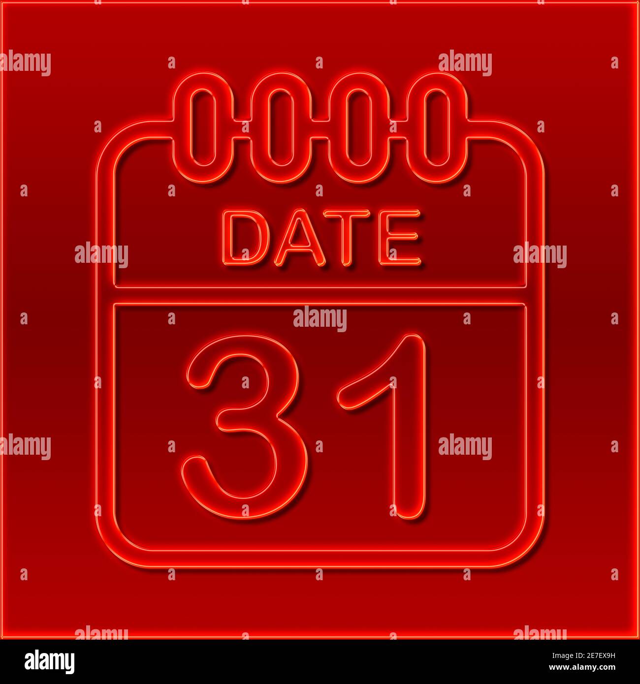 A calendar in the design of a red neon sign shows the date 31 | Ein ...