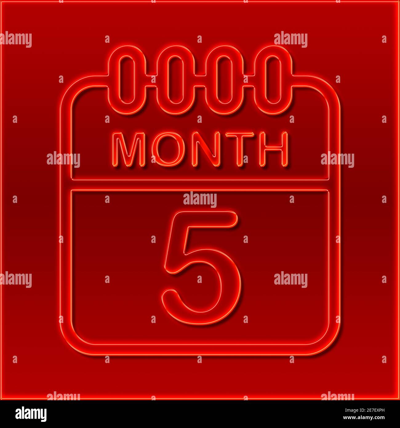 A calendar in the design of a red neon sign shows the Month 5 Stock ...