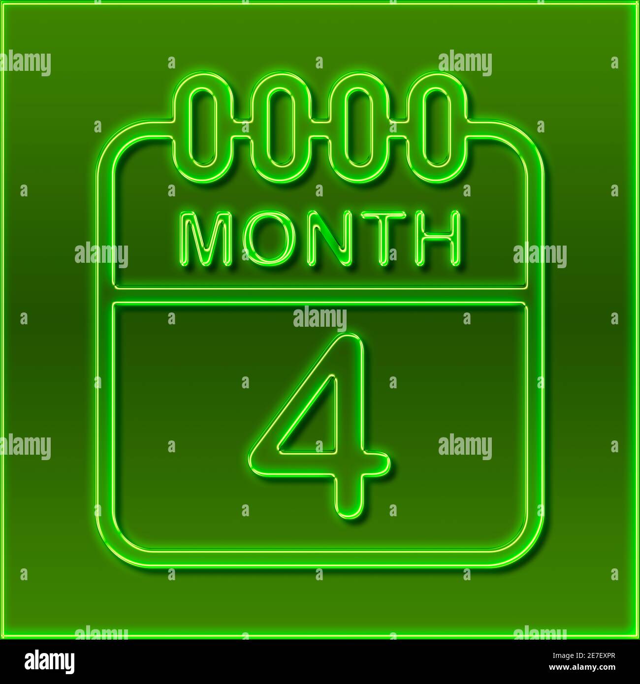 A calendar in the design of a green neon sign shows the Month 4 Stock ...