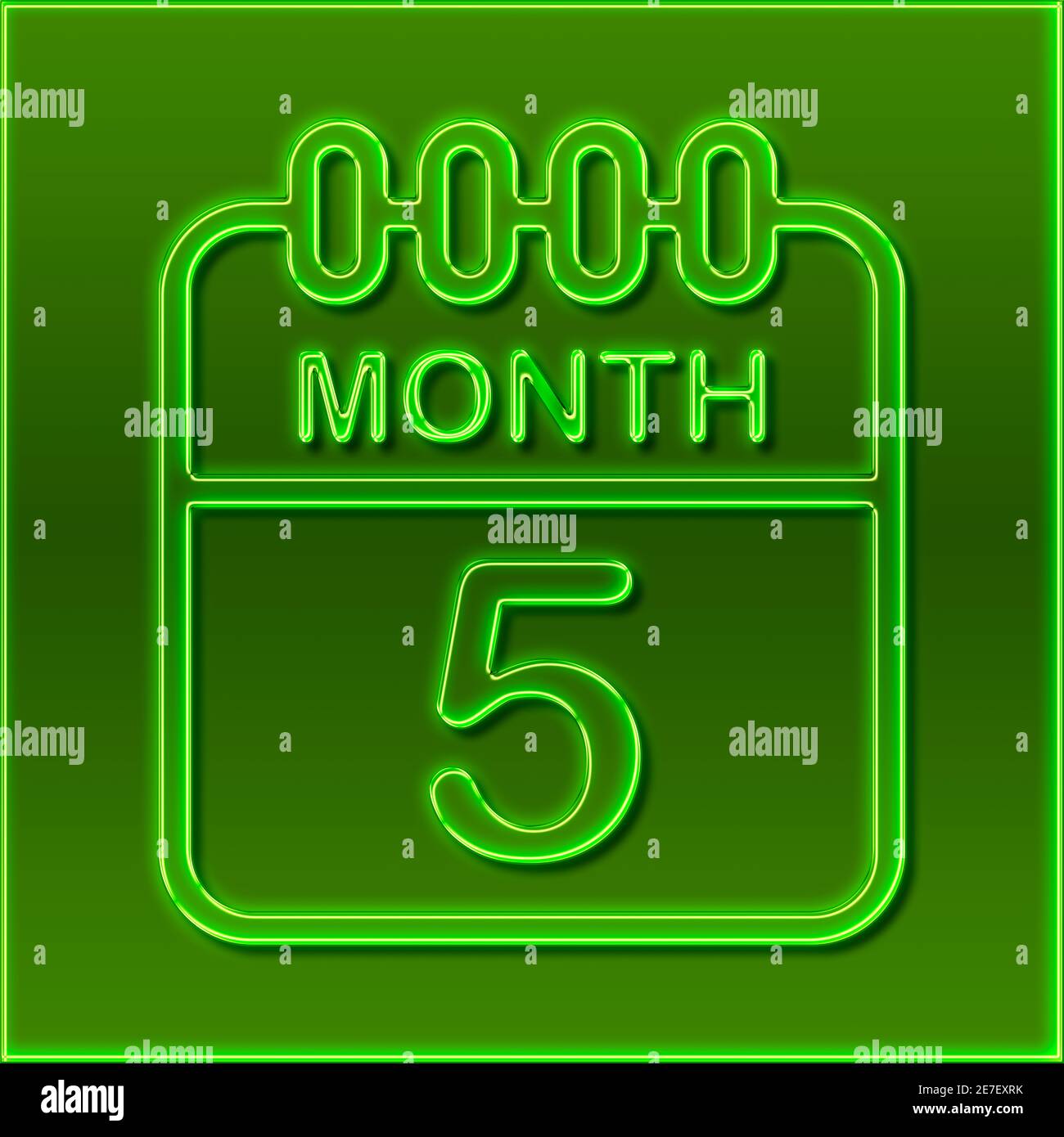 A calendar in the design of a green neon sign shows the Month 5 Stock ...
