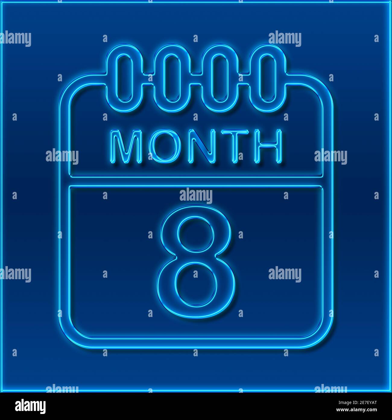 A calendar in the design of a blue neon sign shows the Month 8 Stock ...