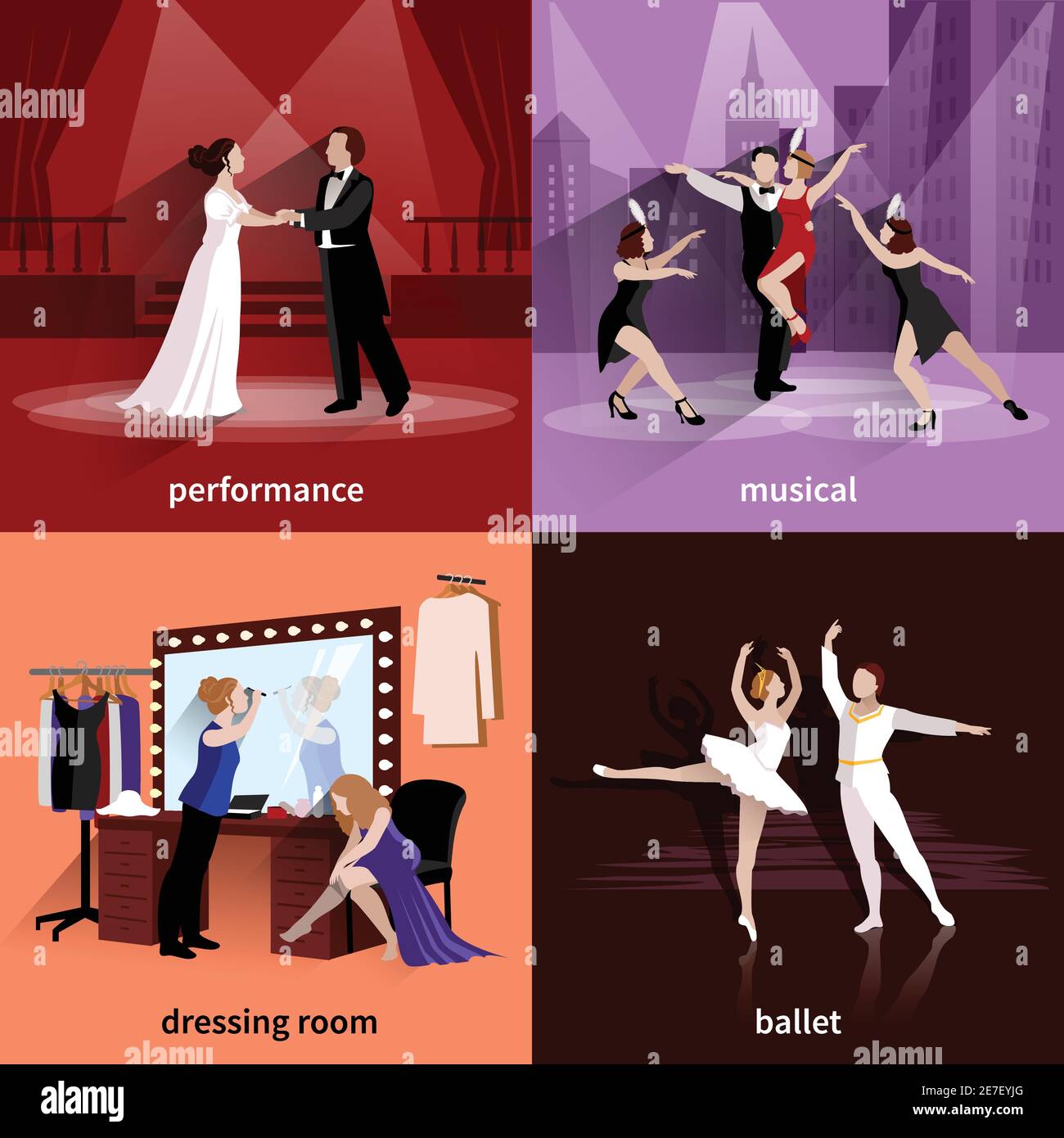 People on theater scenes performance musical ballet and in dressing ...