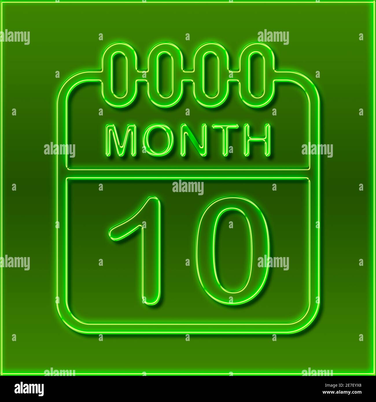A calendar in the design of a green neon sign shows the Month 10 Stock ...