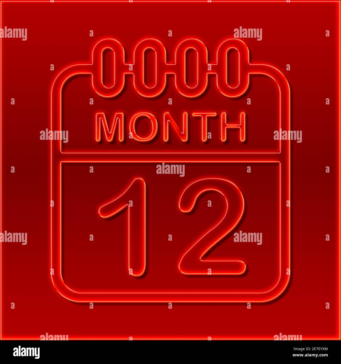 A calendar in the design of a red neon sign shows the Month 12 Stock ...