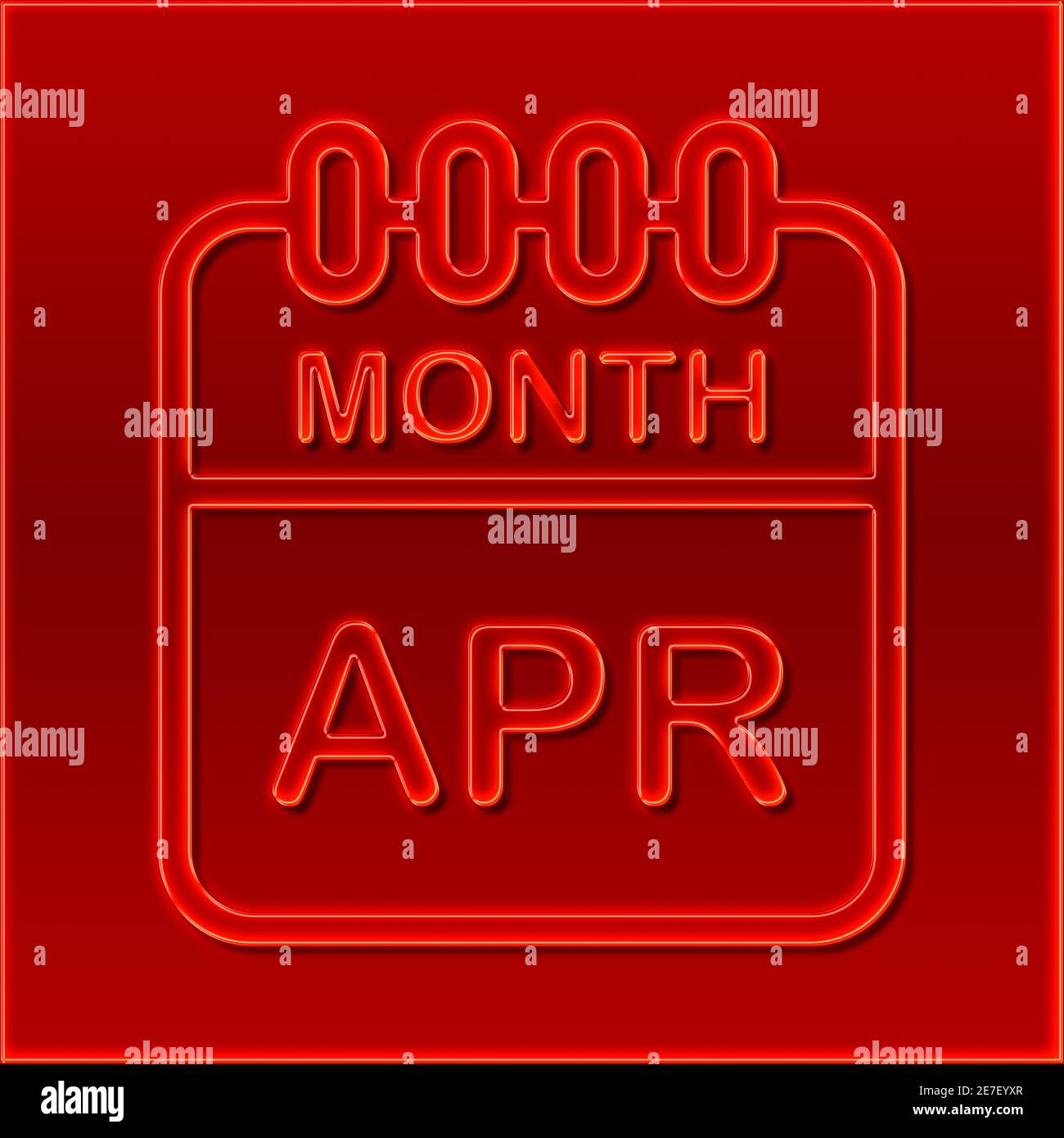 A calendar in the design of a red neon sign shows the Month April Stock ...