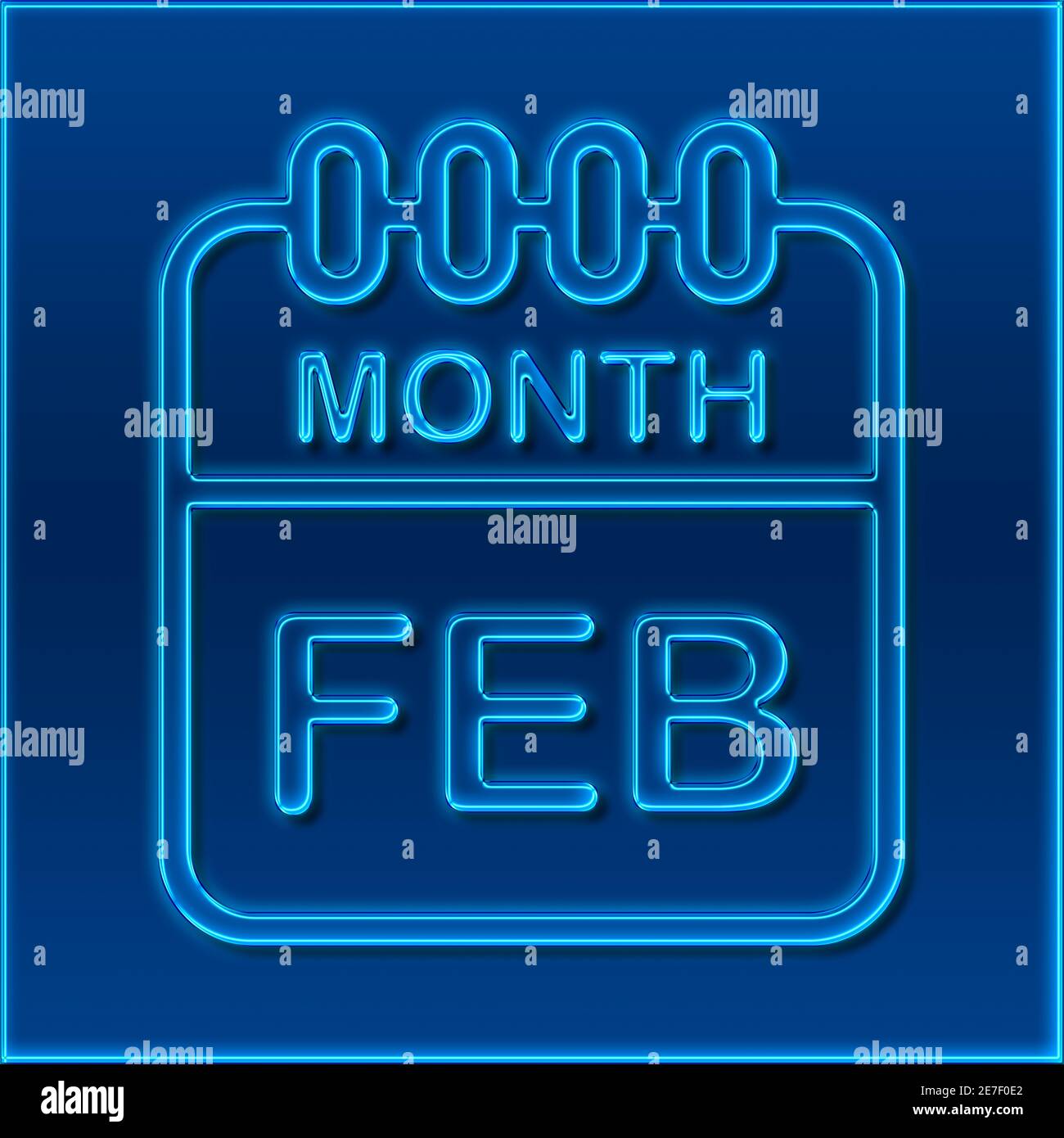 A calendar in the design of a blue neon sign shows the Month February ...