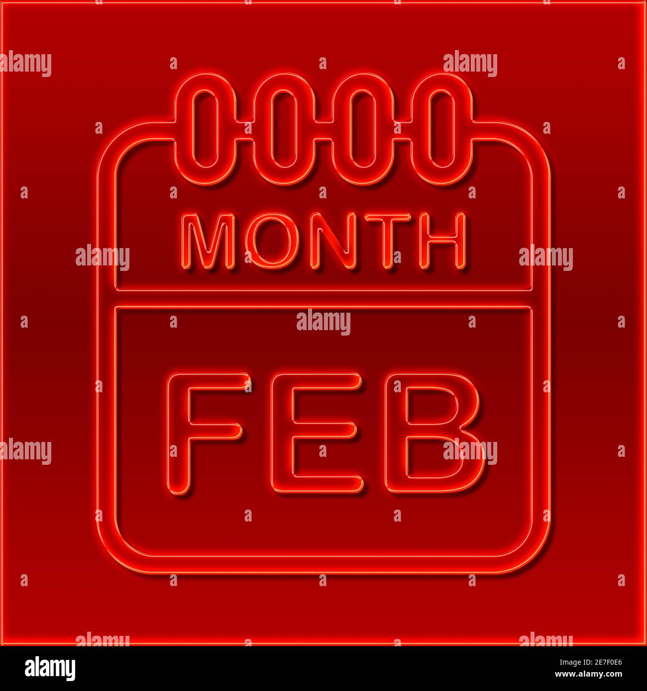 A calendar in the design of a red neon sign shows the Month February ...