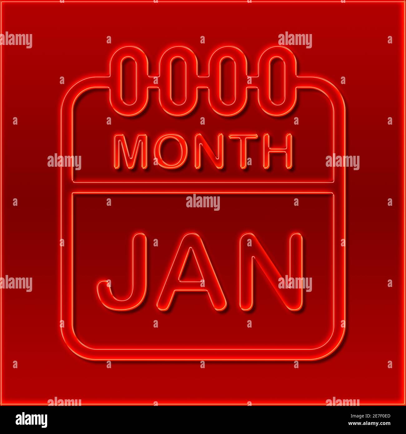 A calendar in the design of a red neon sign shows the Month January ...