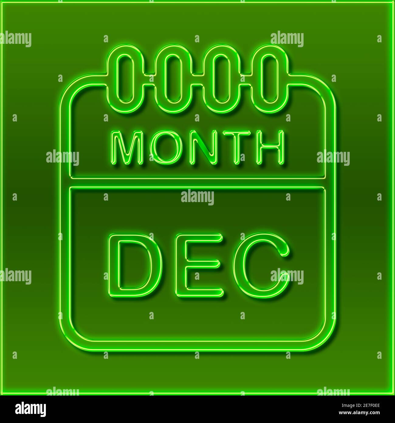 A calendar in the design of a green neon sign shows the Month December ...