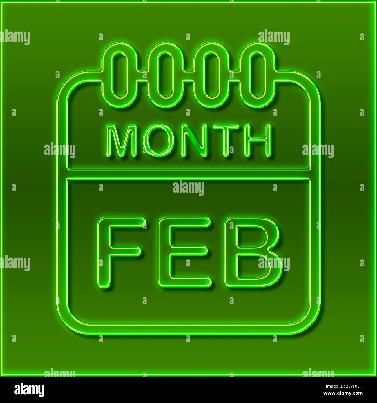 A calendar in the design of a green neon sign shows the Month February ...