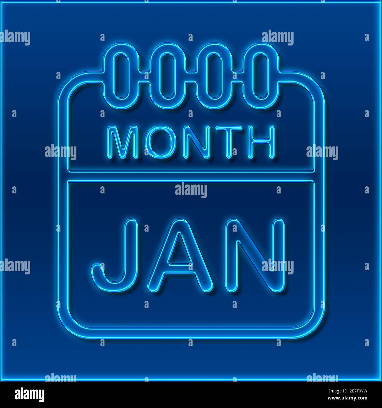 A calendar in the design of a blue neon sign shows the Month January ...