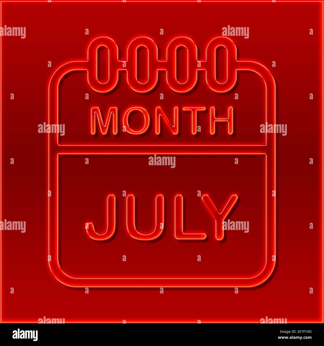 A calendar in the design of a red neon sign shows the Month July Stock ...