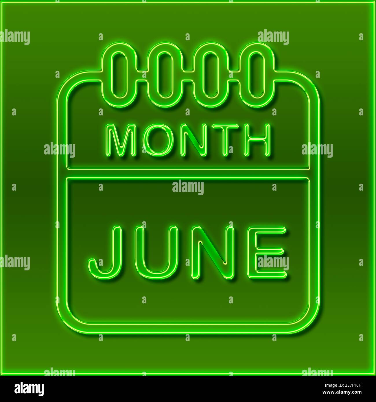 A calendar in the design of a green neon sign shows the Month June ...