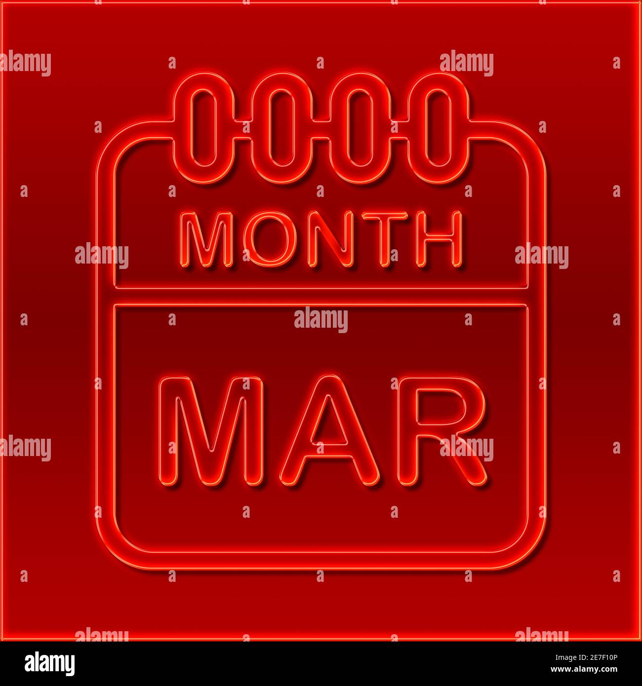 A calendar in the design of a red neon sign shows the Month March Stock ...