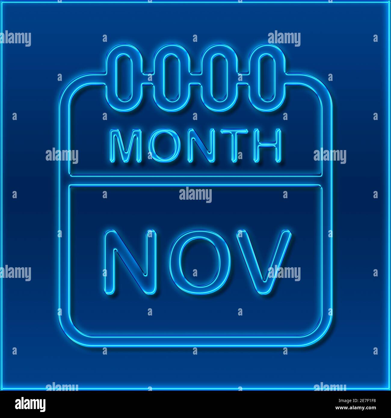 A calendar in the design of a blue neon sign shows the Month November ...