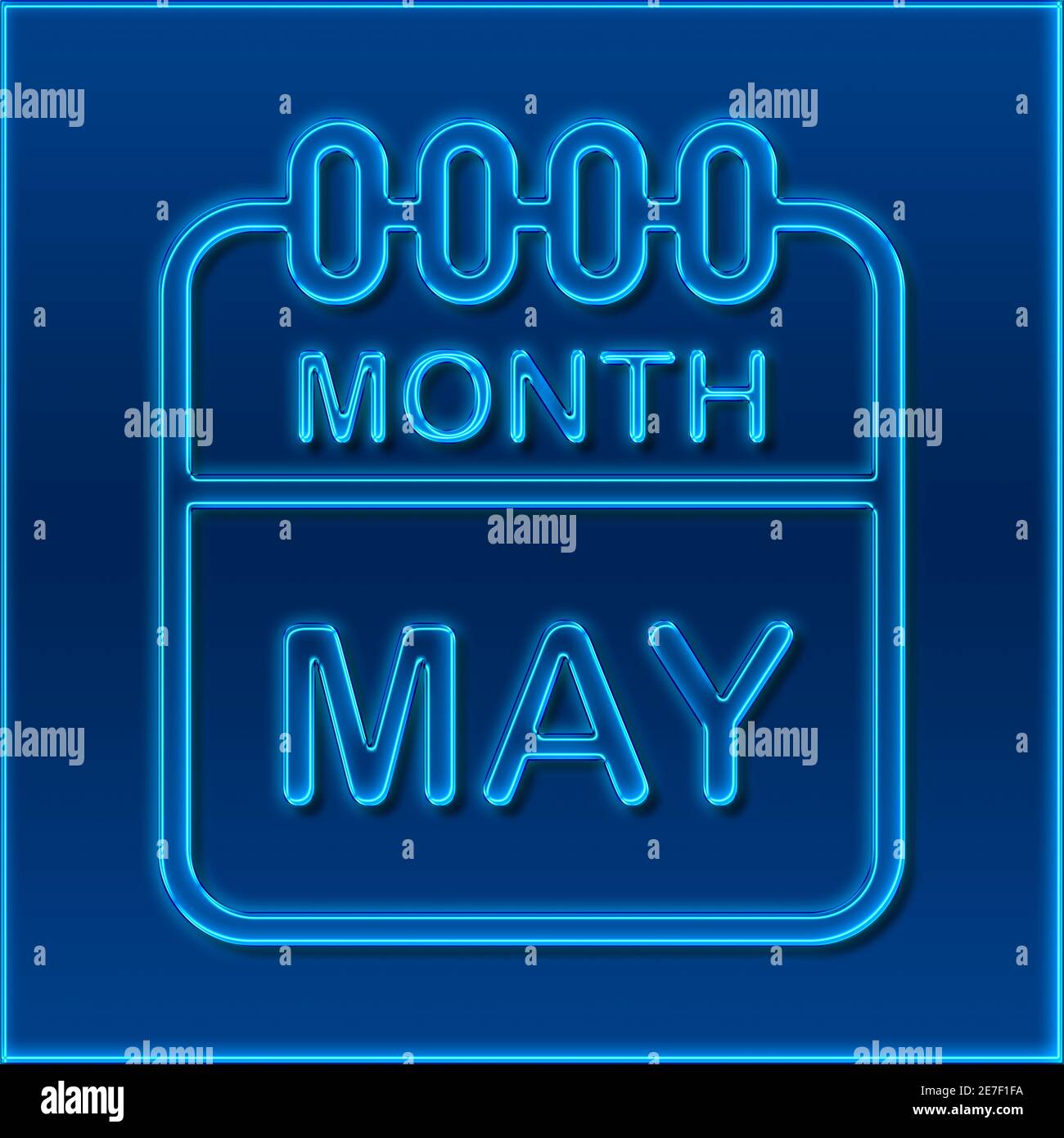 A calendar in the design of a blue neon sign shows the Month May Stock ...