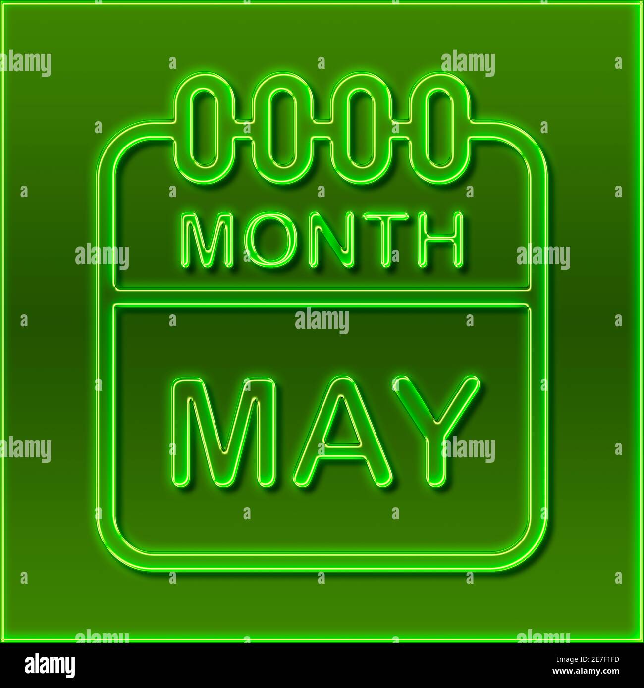 A calendar in the design of a green neon sign shows the Month May Stock ...