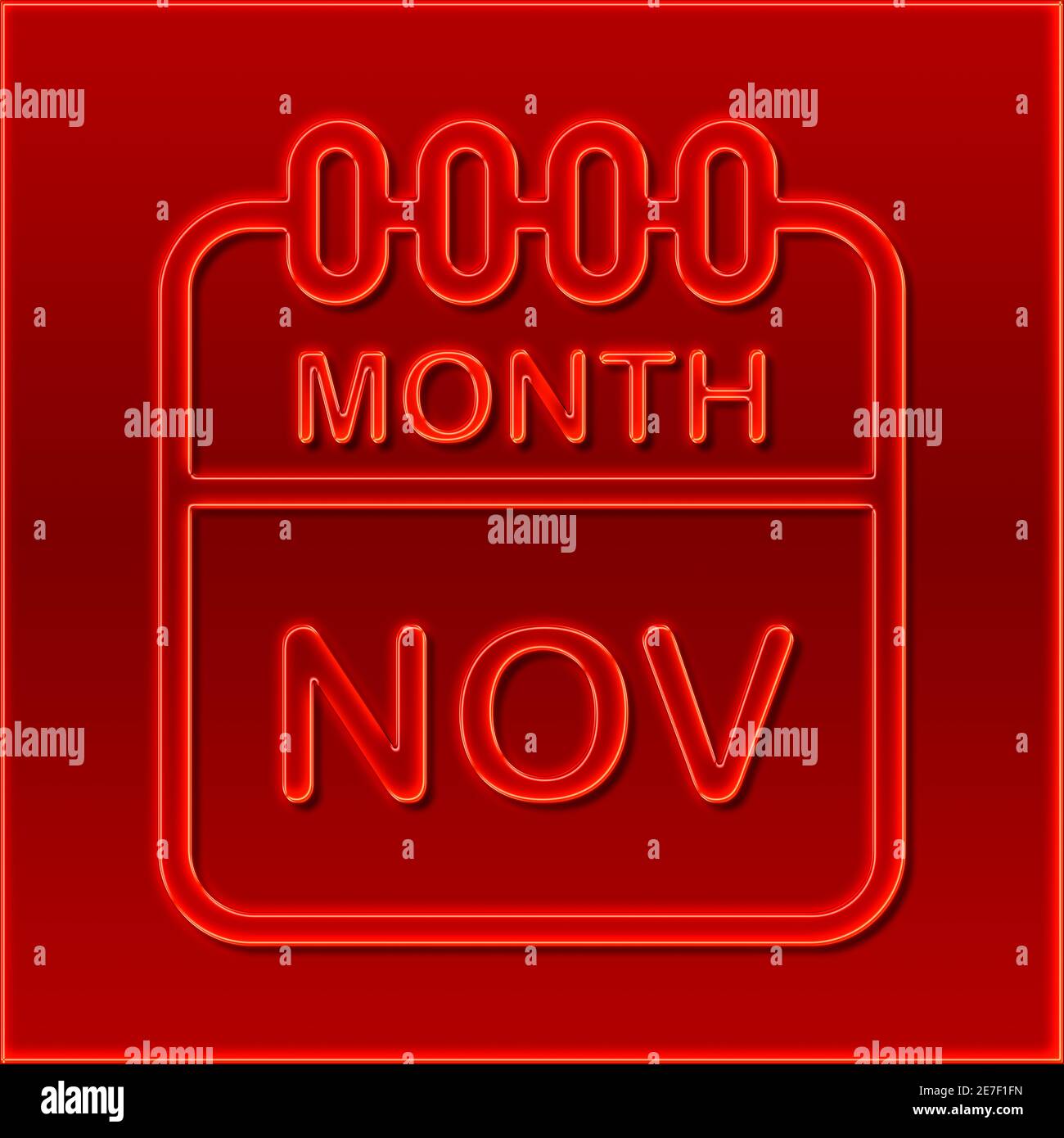 A calendar in the design of a red neon sign shows the Month November ...