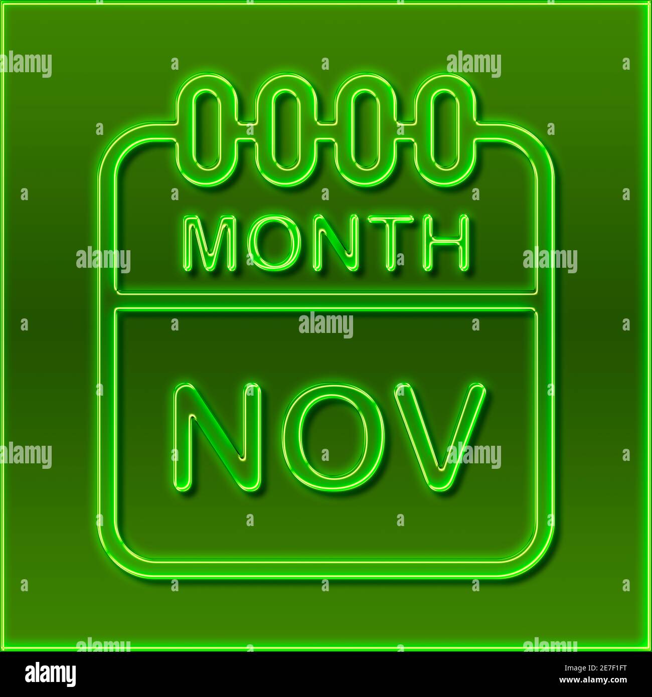 A calendar in the design of a green neon sign shows the Month November ...
