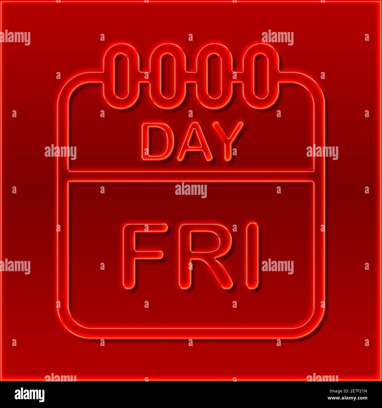 A calendar in the design of a red neon sign shows the day Friday Stock ...