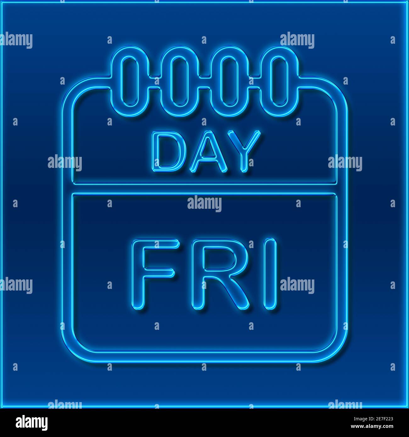 A calendar in the design of a blue neon sign shows the day Friday Stock ...