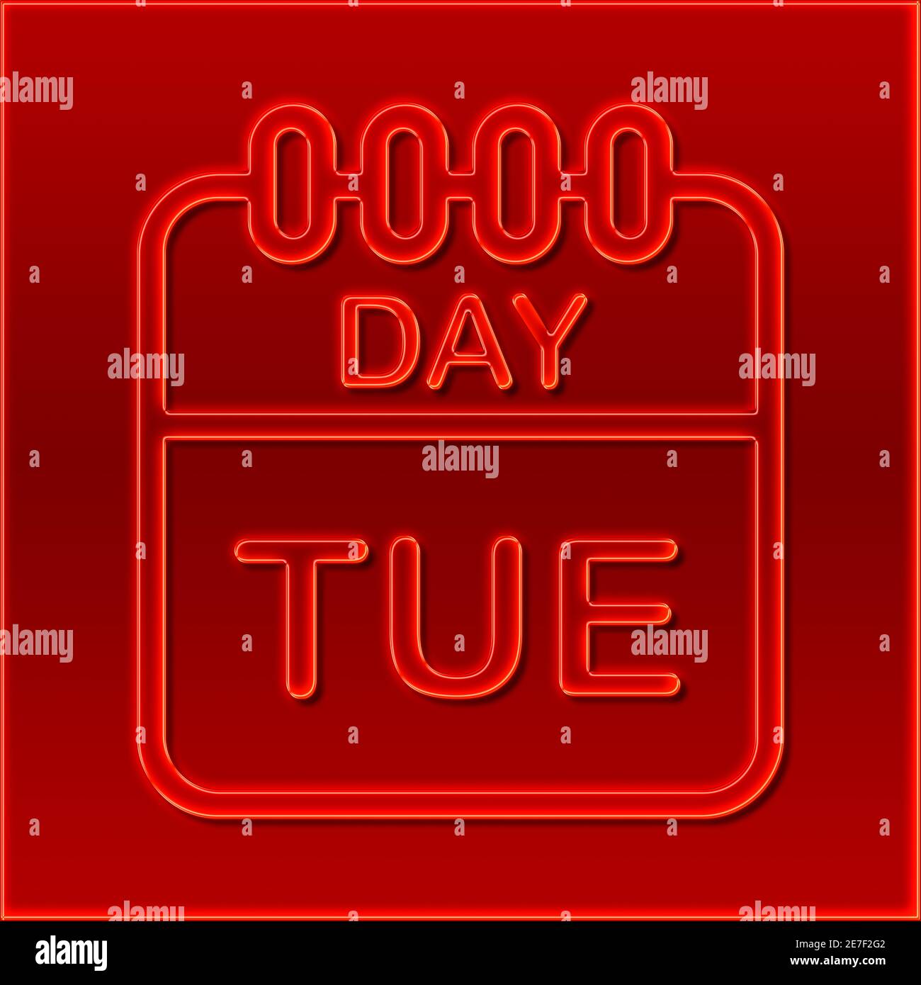 A calendar in the design of a red neon sign shows the day Tuesday Stock ...