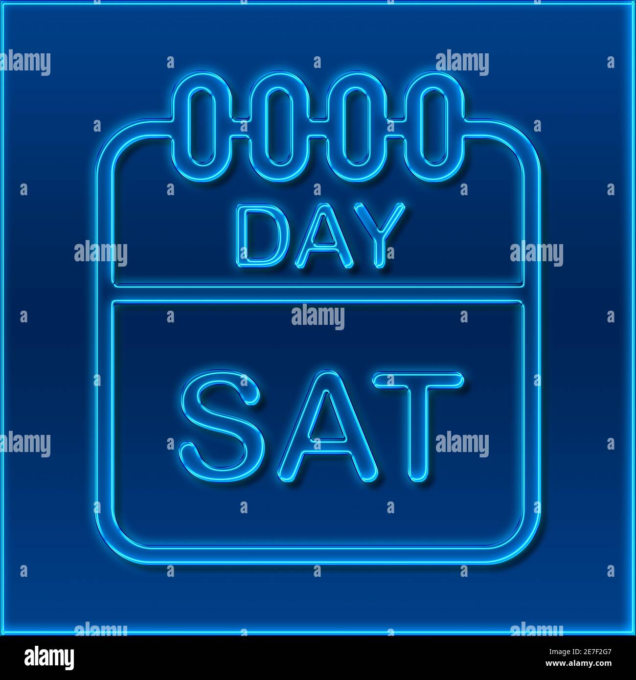 A calendar in the design of a blue neon sign shows the day Saturday ...
