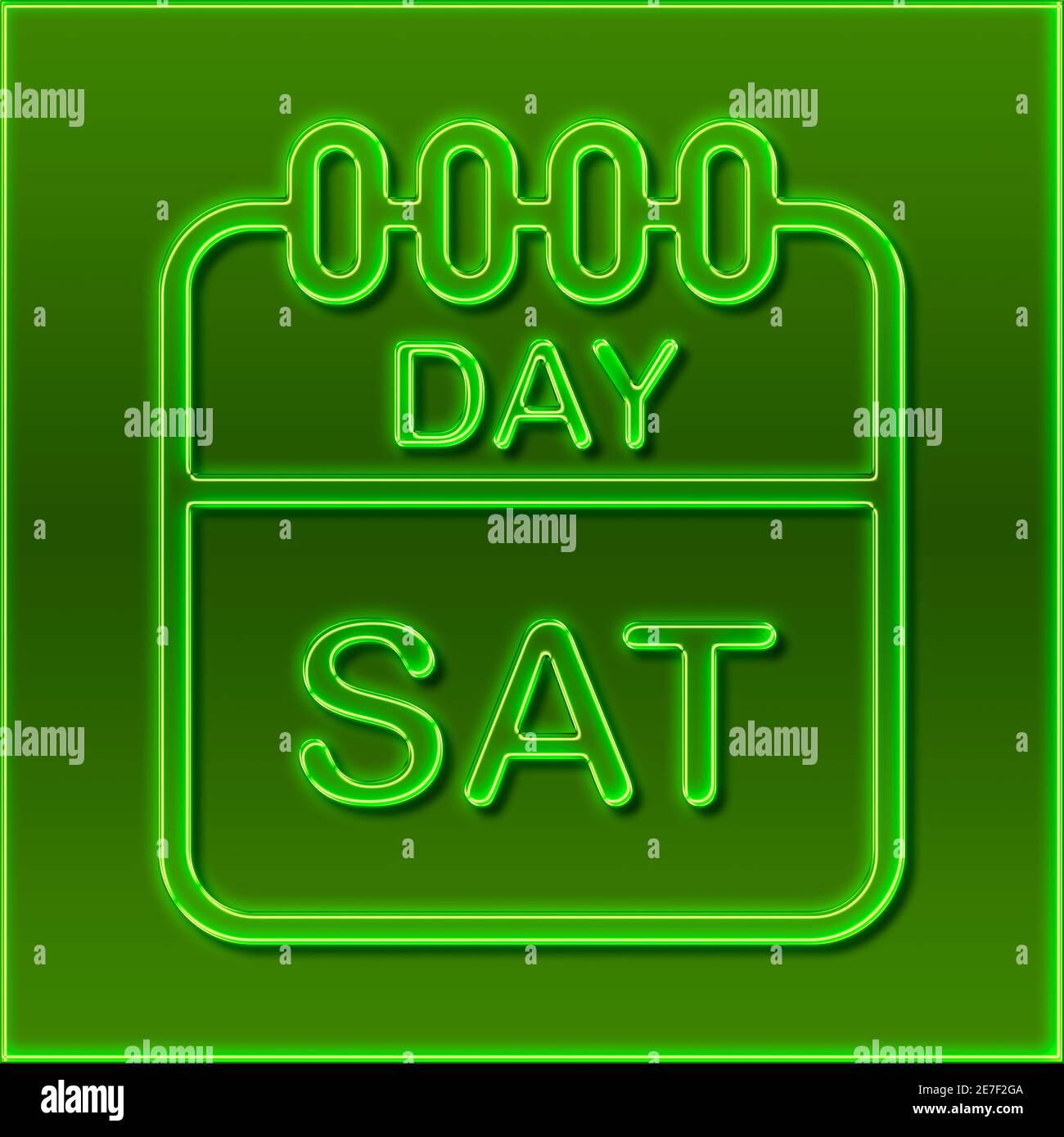 A calendar in the design of a green neon sign shows the day Saturday ...