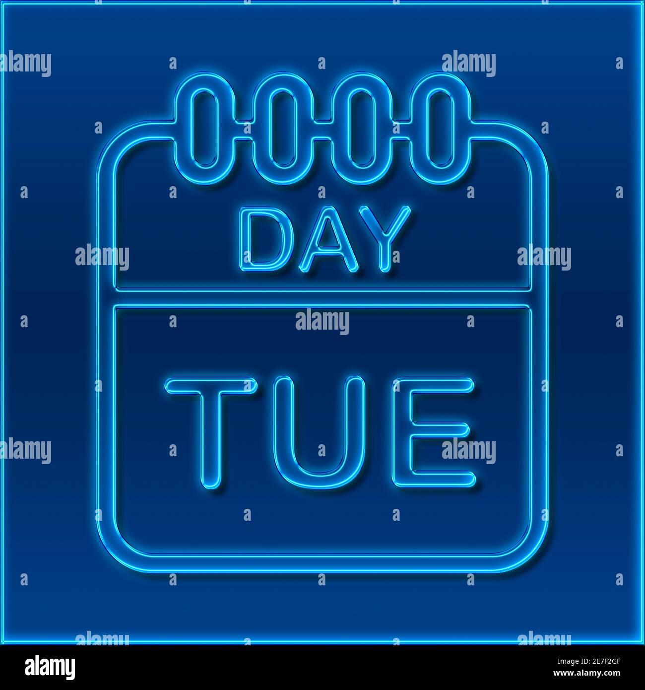 A calendar in the design of a blue neon sign shows the day Tuesday ...