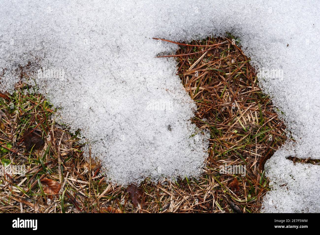 The end of winter. Snow photographed in the winter season, which ...