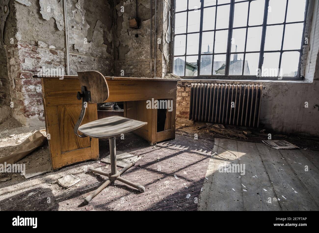 office room in abandoned factory Stock Photo - Alamy