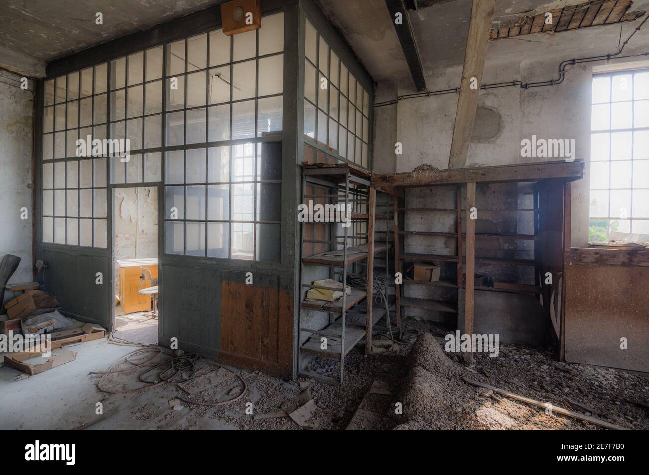 office room with glass of abandoned factory Stock Photo - Alamy