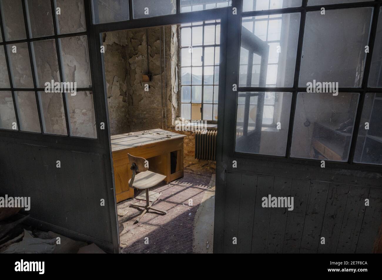 abandoned office space in old factory Stock Photo - Alamy