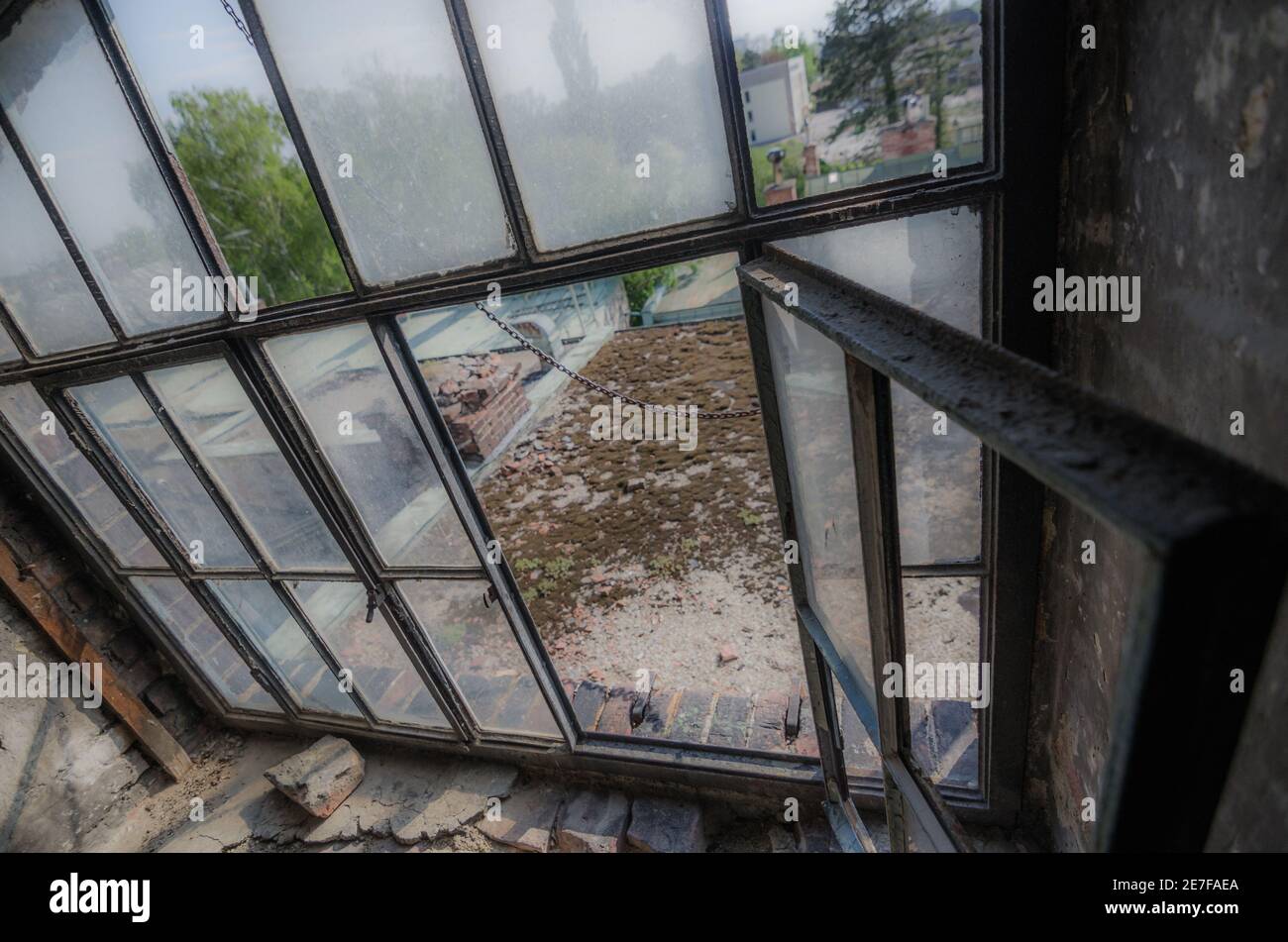 open window in an old factory Stock Photo - Alamy