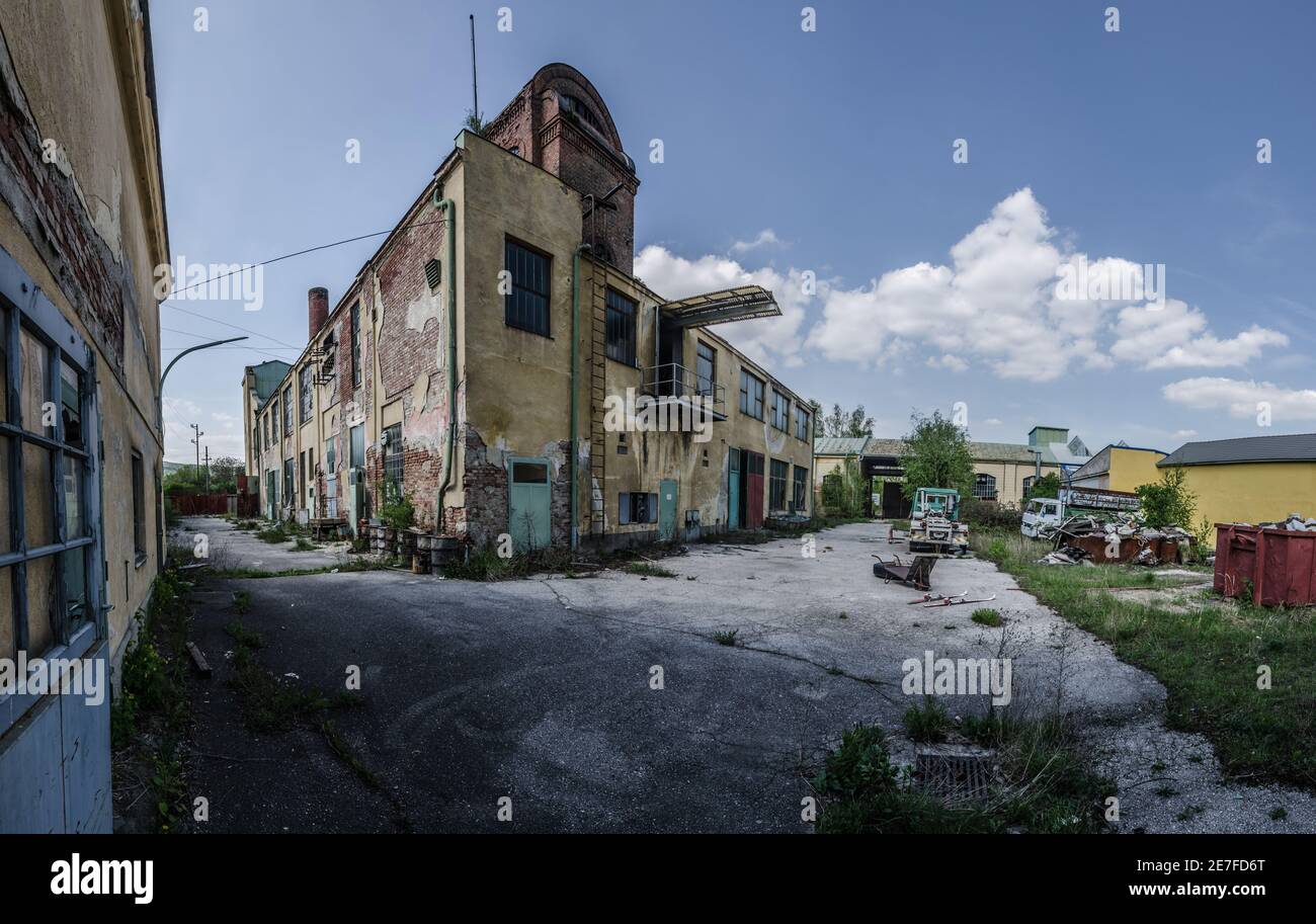 old abandoned factory with tower panorama view Stock Photo - Alamy