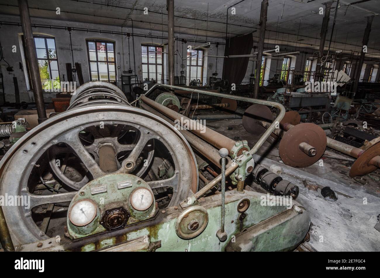 old machinery in abandoned textile factory Stock Photo - Alamy