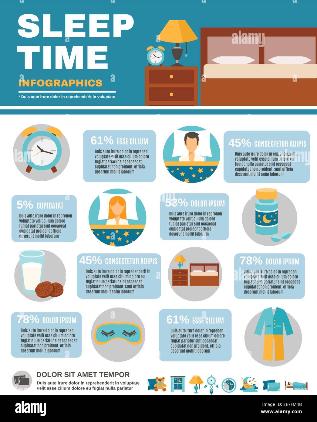 Sleep time infographic set with bedroom interior symbols vector ...