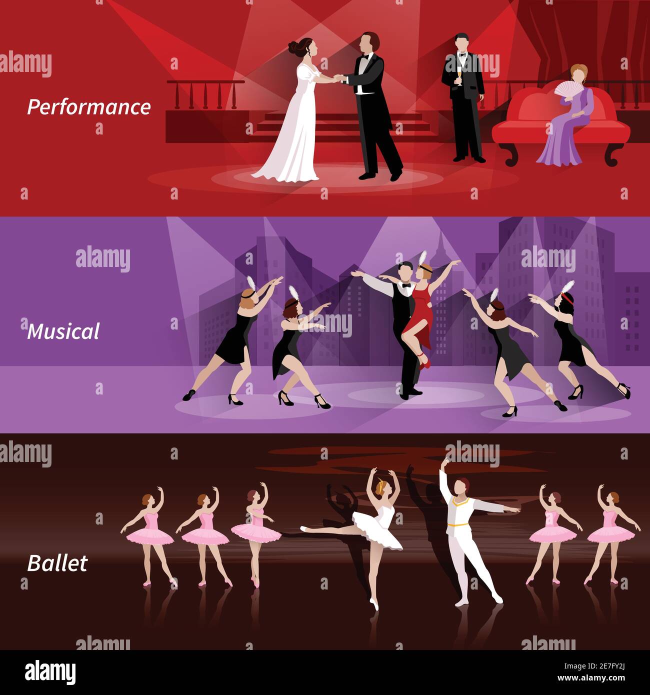 Horizontal banners set of theater people in ballet musical and ...